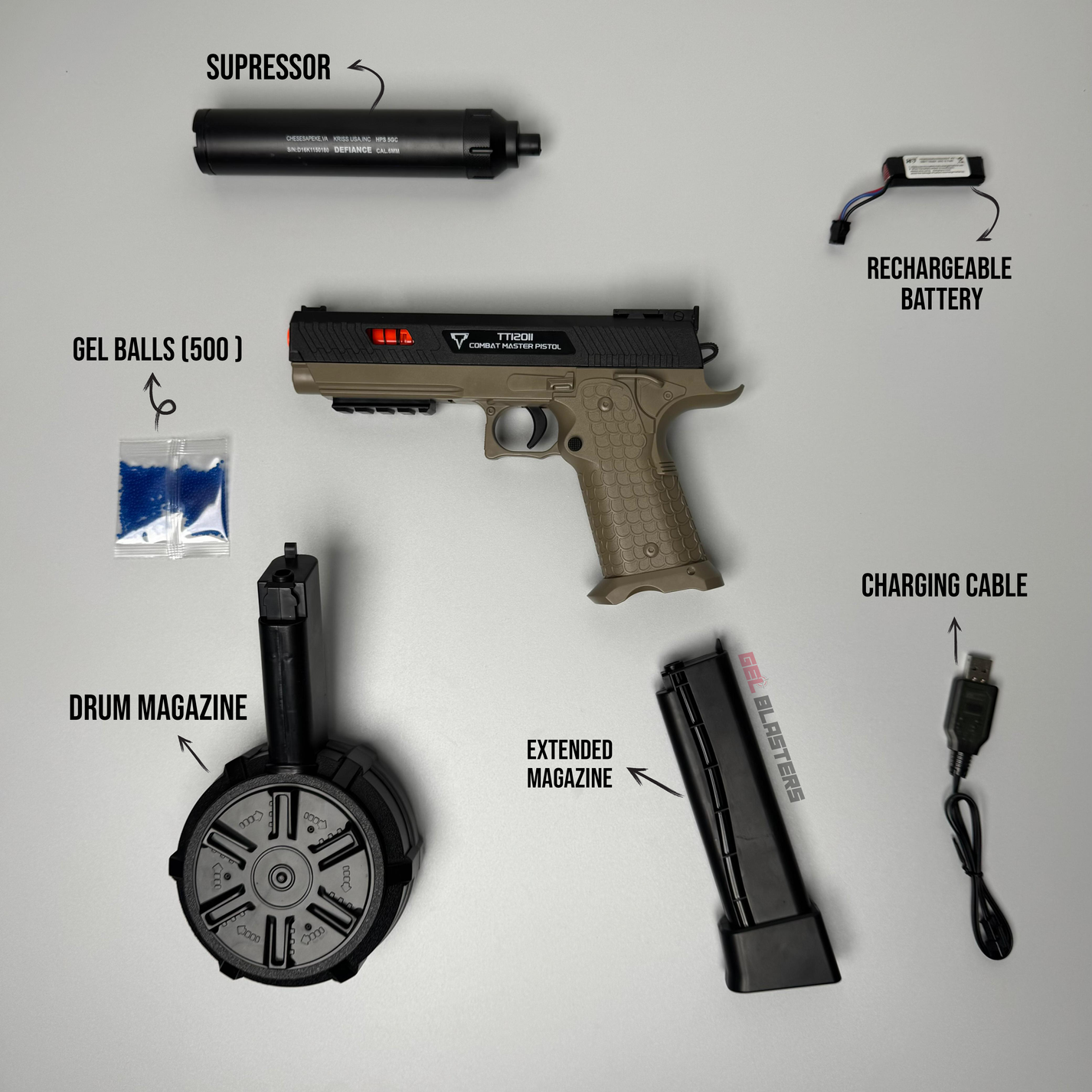 TTI 2011 Pistol, Sand| Gel Blaster Toy Gun – Gel Blasters India